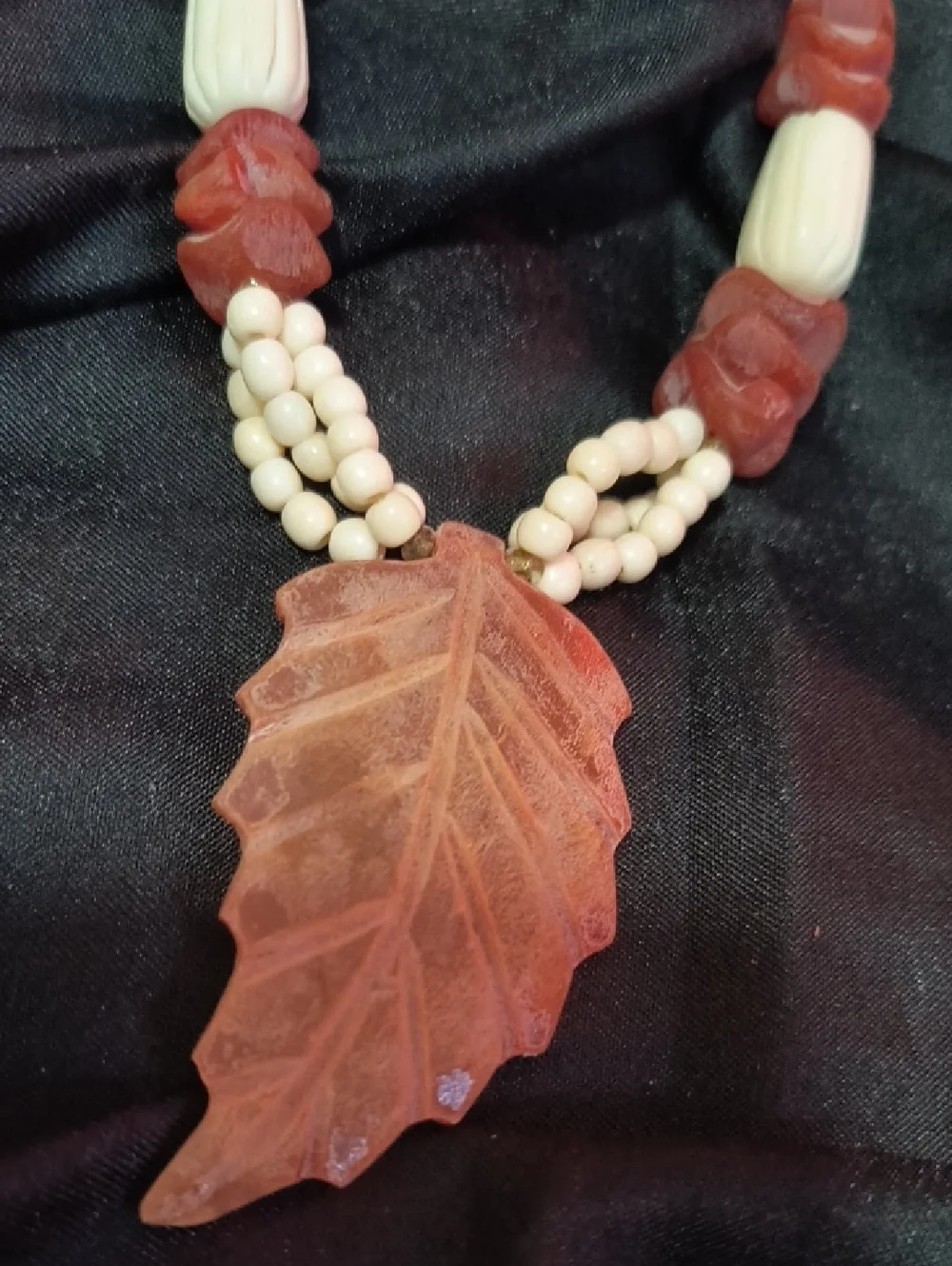 Jewelry | Vintage Coral Beaded Leaf Pendant Necklace | Poshmark